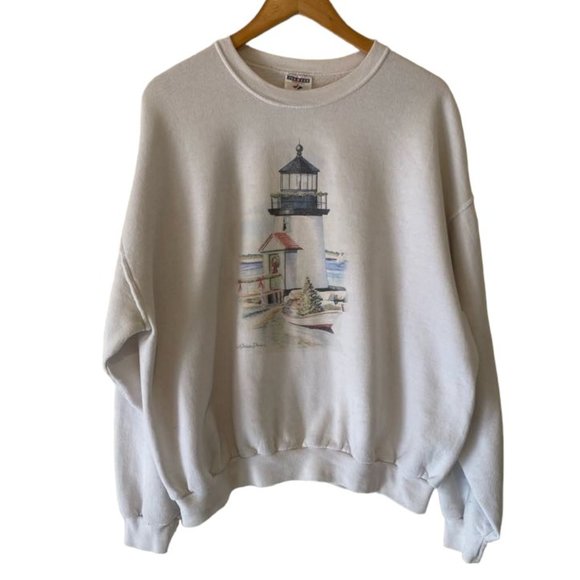 Jerzees | Shirts | Vintage Lighthouse Art Graphic Cottage Core White ...